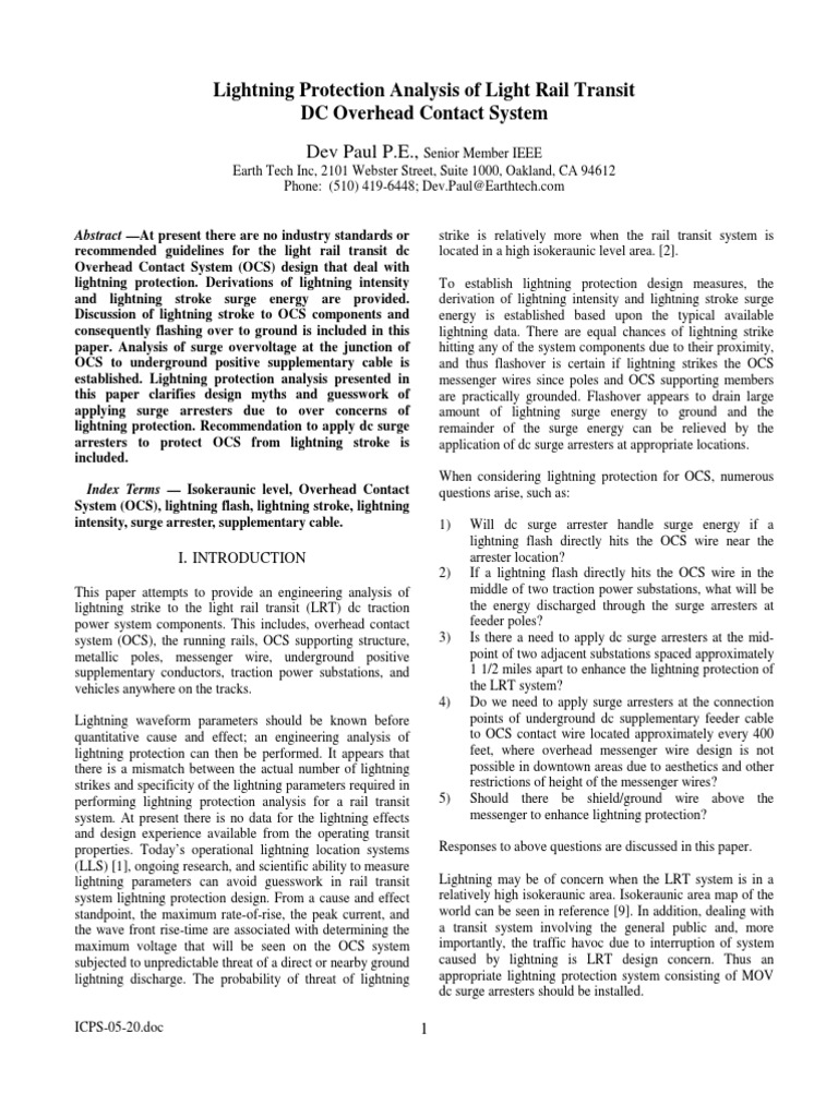 Lightning Protection Analysis of LRT DC OCS | PDF | Electrical ...
