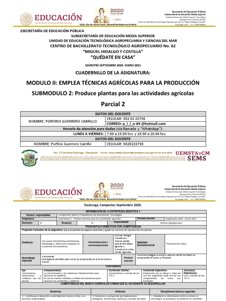 Cuadernillo de la asignatura "Modulo II: Emplea Técnicas Agrícolas para la Producción. Submódulo ...