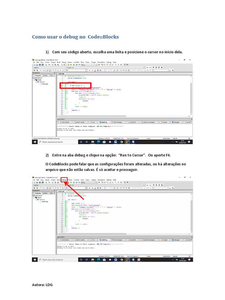 Como debugar código no Code::Blocks | PDF
