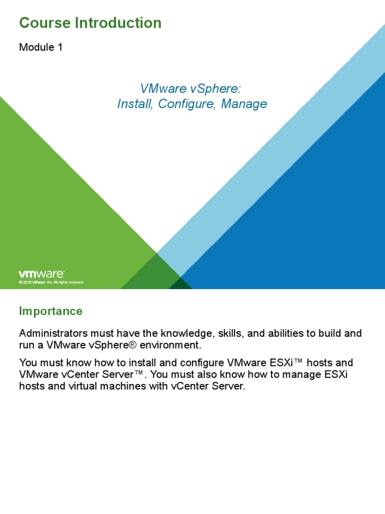 Course Introduction: Vmware Vsphere: Install, Configure, Manage | PDF