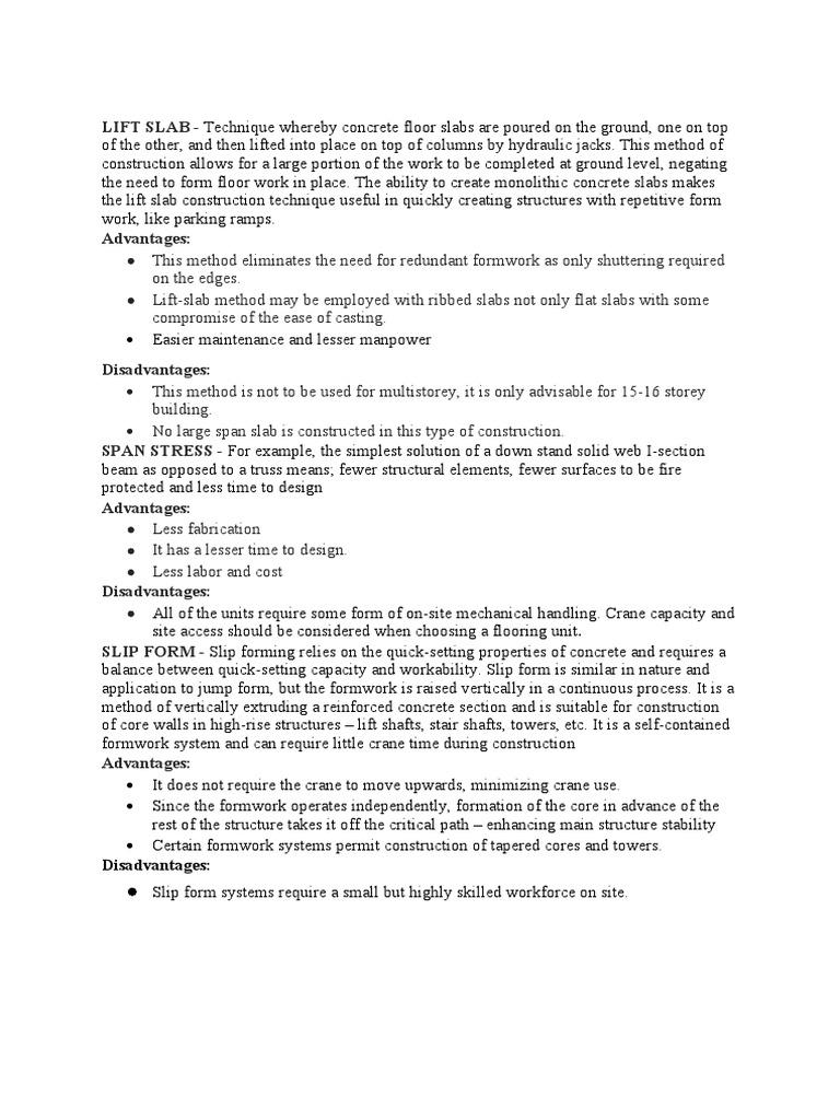 Lift Slab - : Disadvantages | PDF