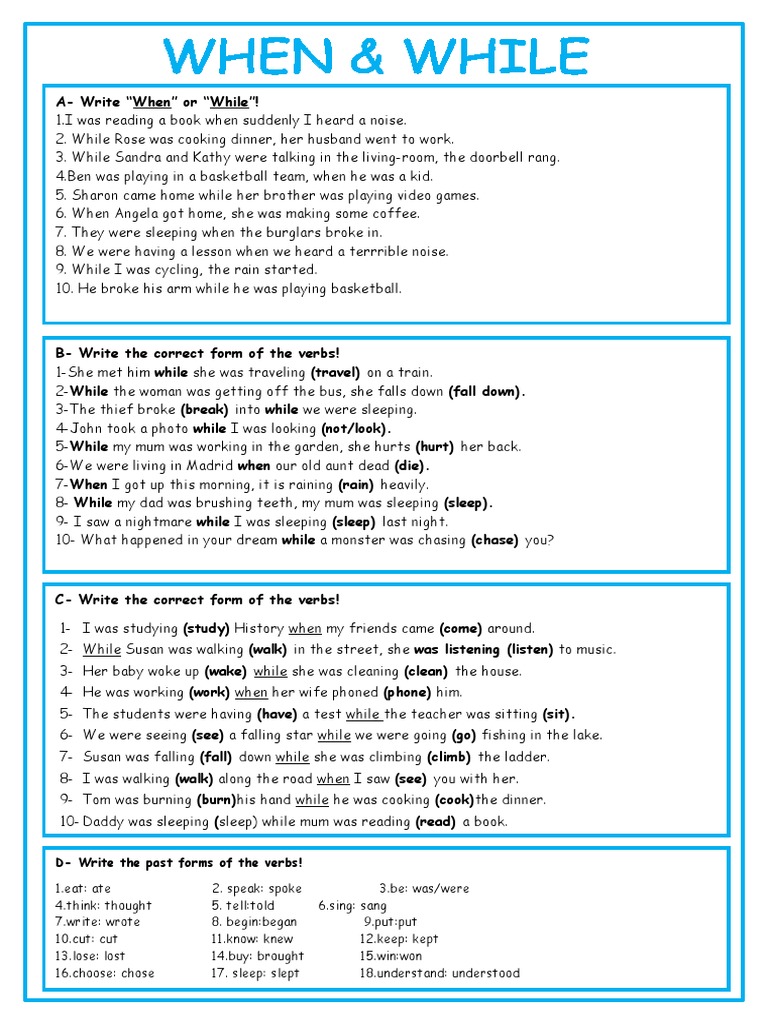 When vs. While: Exercises and Answers | PDF | Language Arts & Discipline