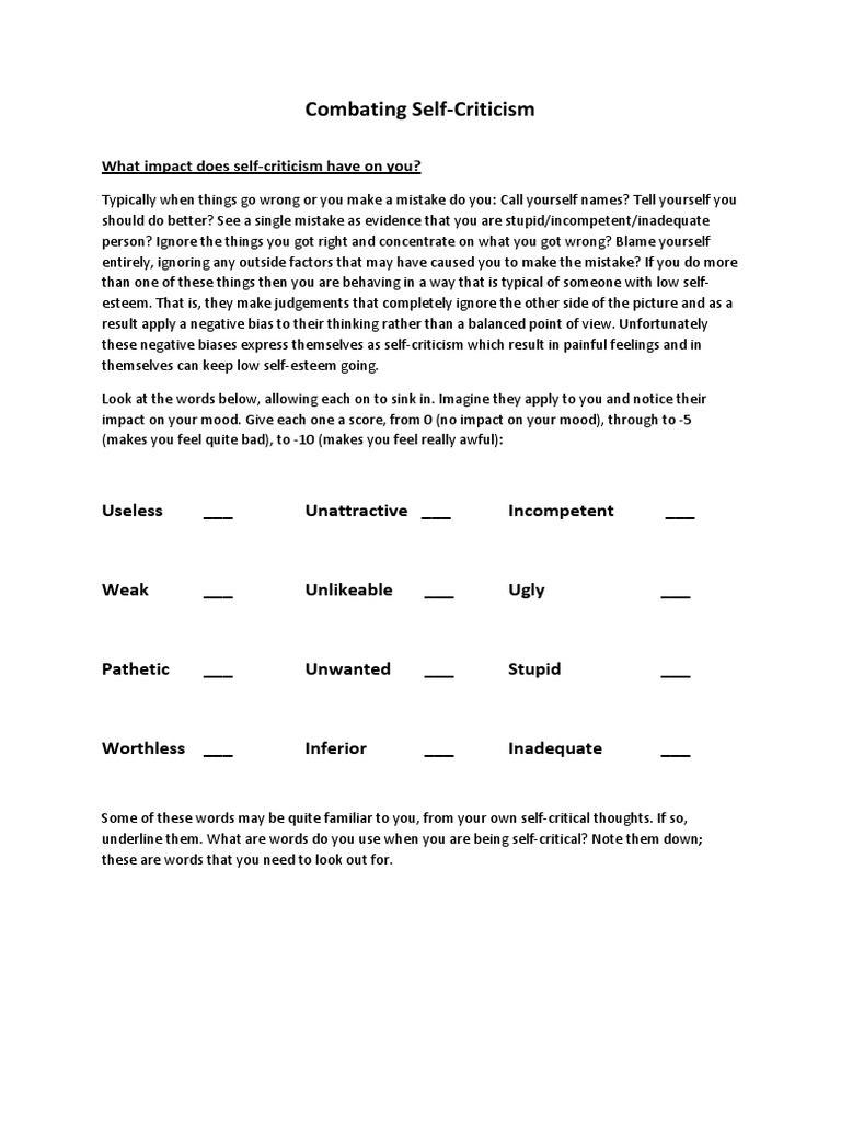 Combating Self Criticism PDF | PDF | Thought | Self Esteem