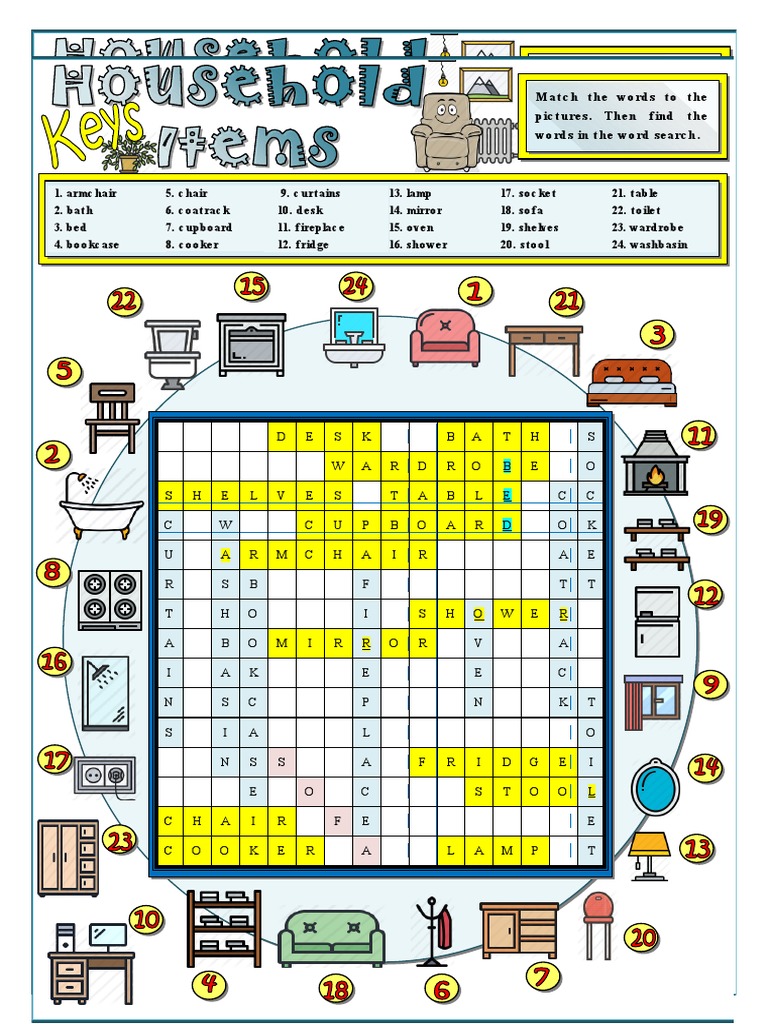 Household Items Word Search Fun Activities Games Picture Description ...