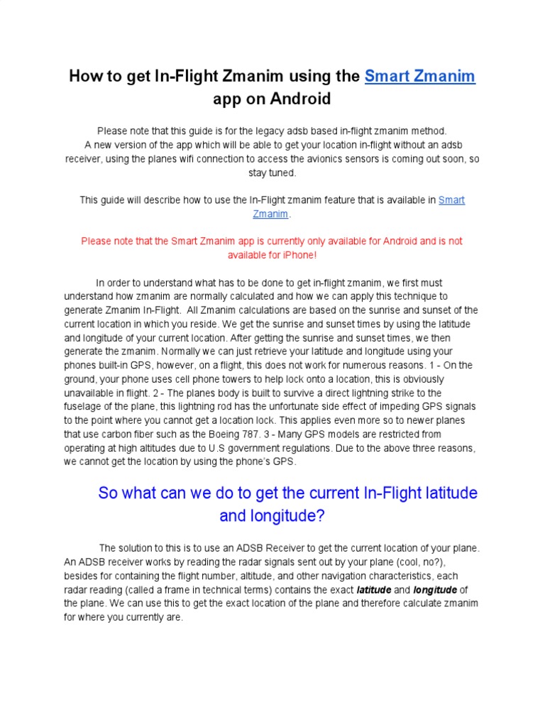 Smart Zmanim In-Flight Zmanim Guide PDF | PDF | Mobile App | Global Positioning System