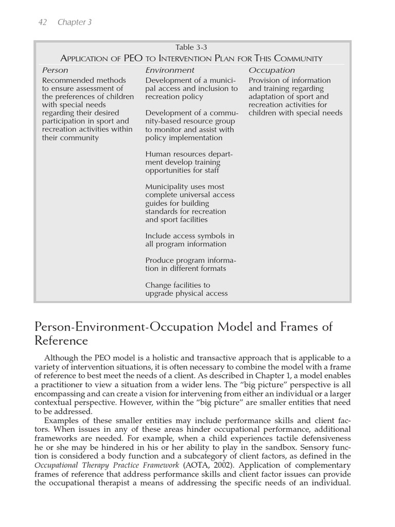 Person-Environment-Occupation Model and Frames of Reference: A Peo I P ...