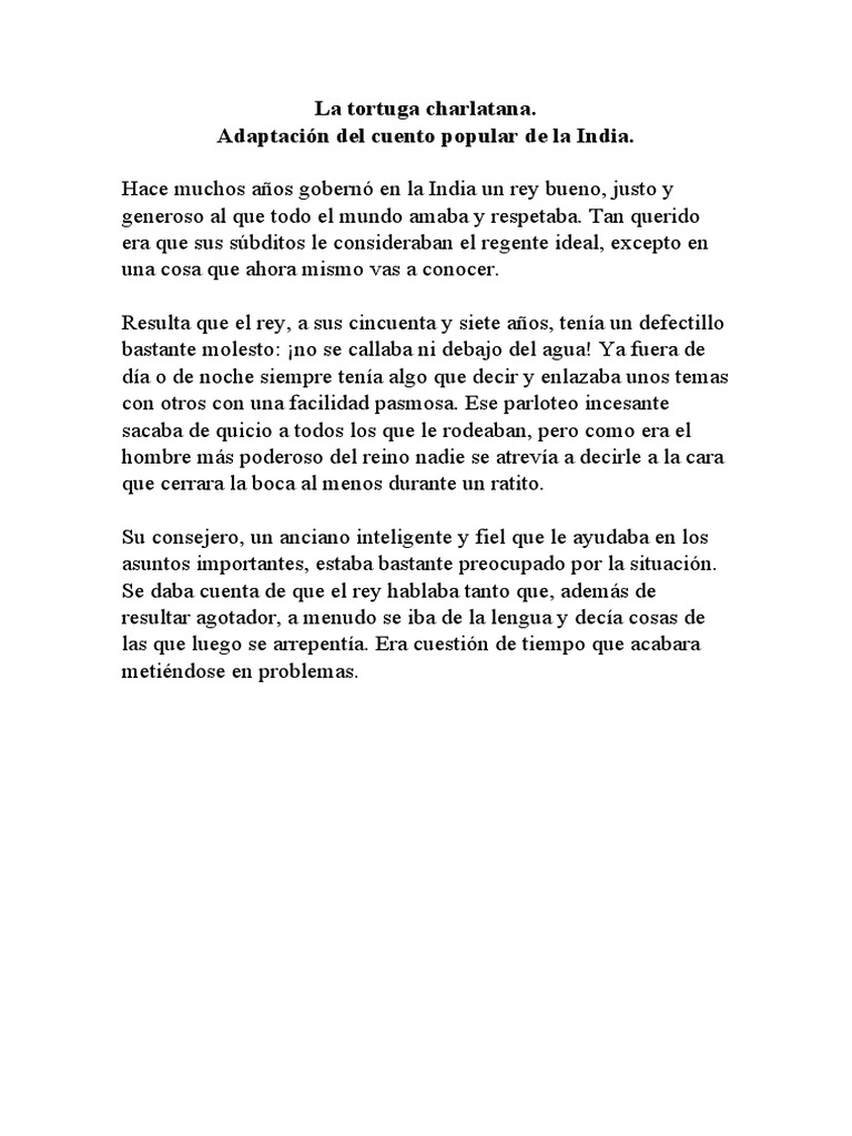 La tortuga charlatana: un cuento infantil | PDF
