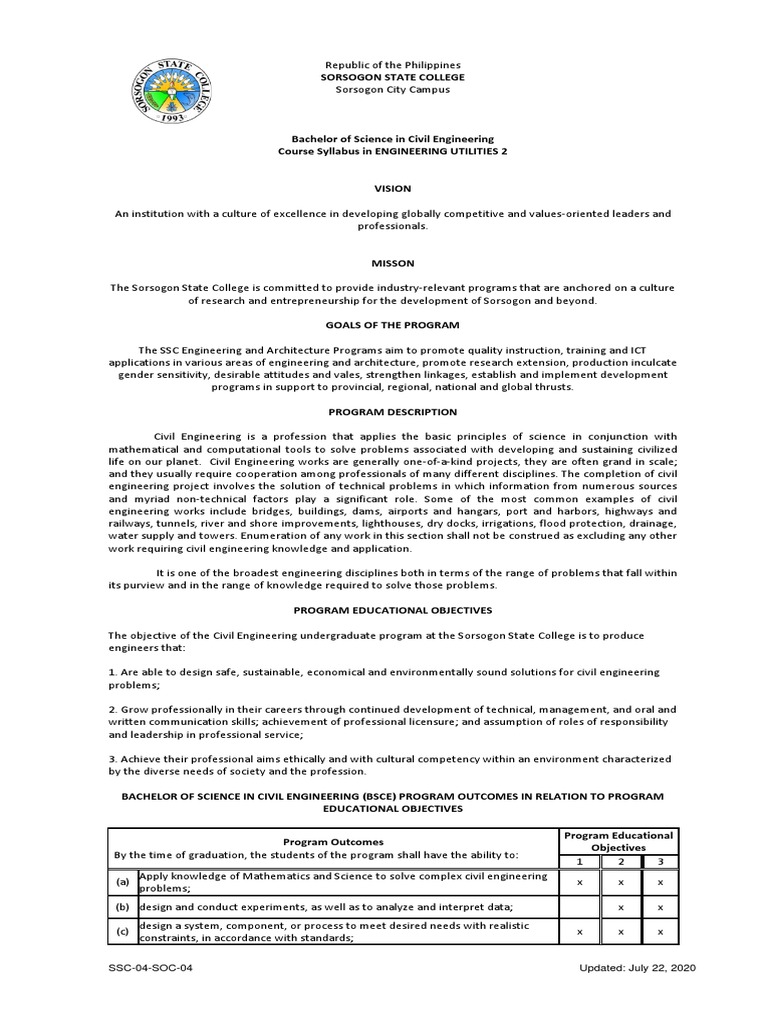 Engineering Utilities 2 - OBE Syllabus 2020 PDF | PDF | Engineering ...