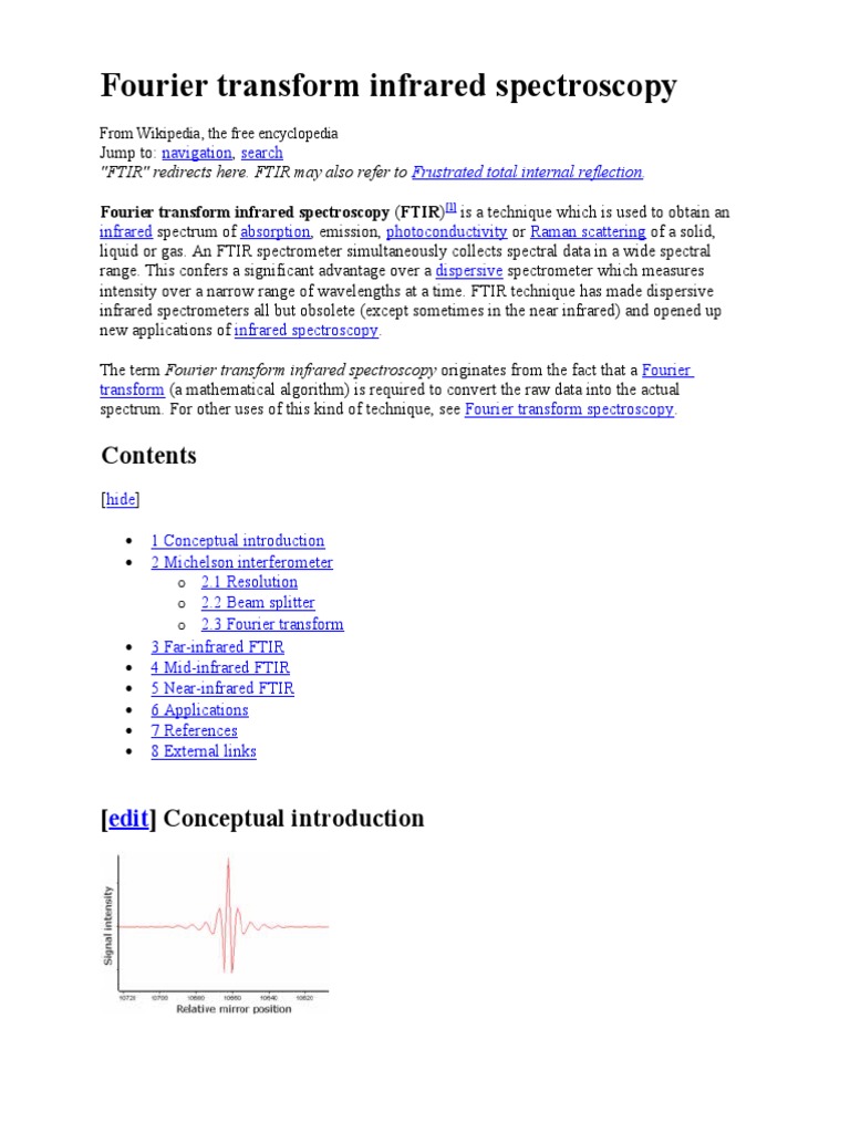 Fourier Transform Infrared Spectroscopy: "FTIR" Redirects Here. FTIR ...