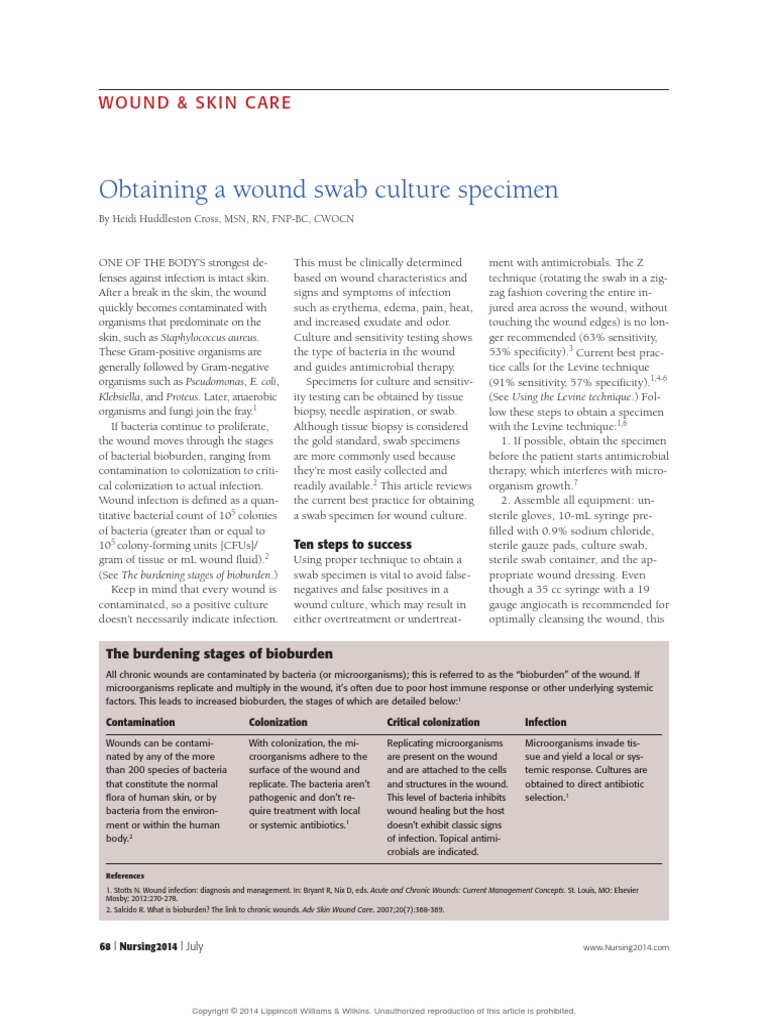 Obtaining A Wound Swab Culture Specimen | Download Free PDF | Wound ...