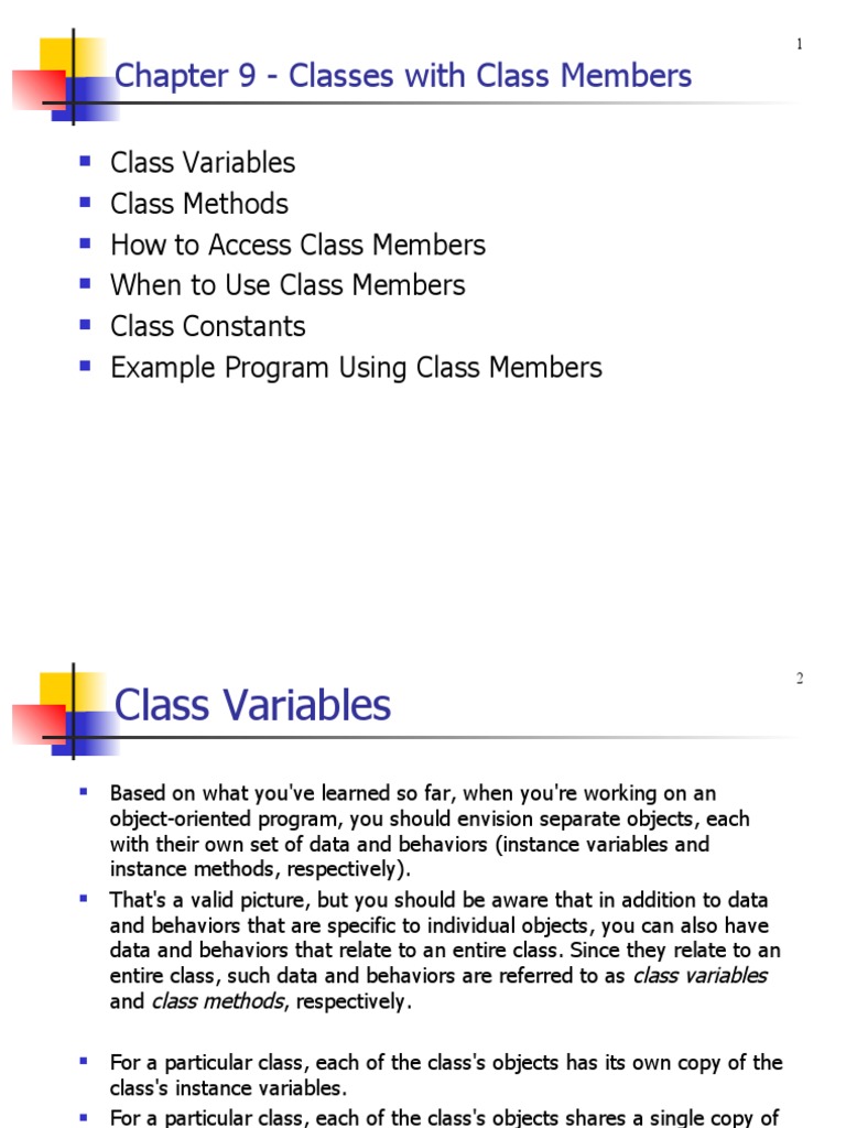 Chapter 9 - Classes With Class Members | PDF | Class (Computer ...