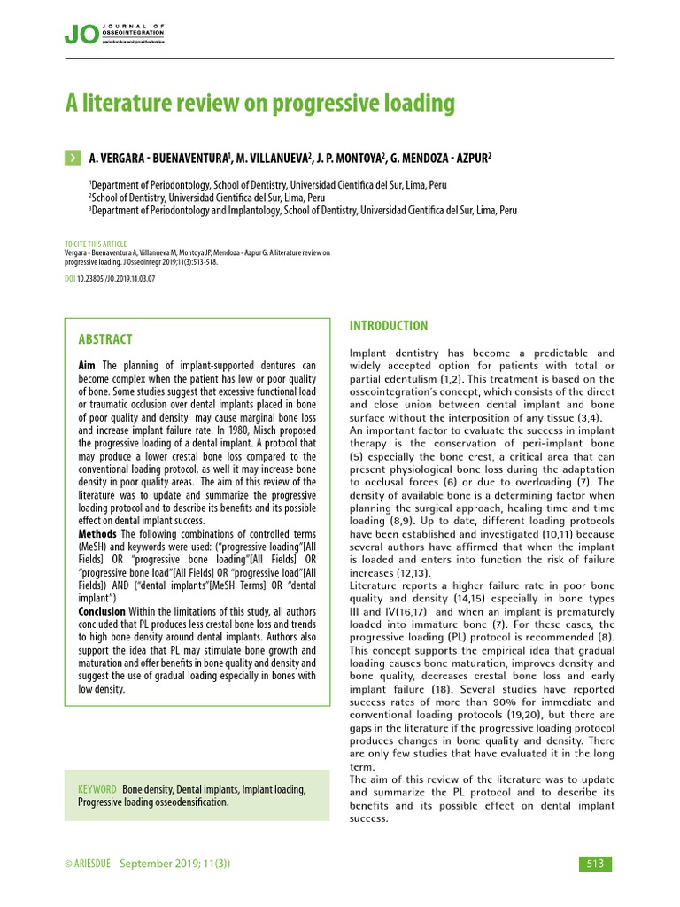 A Literature Review On Progressive Loading | PDF | Dental Implant | Mouth