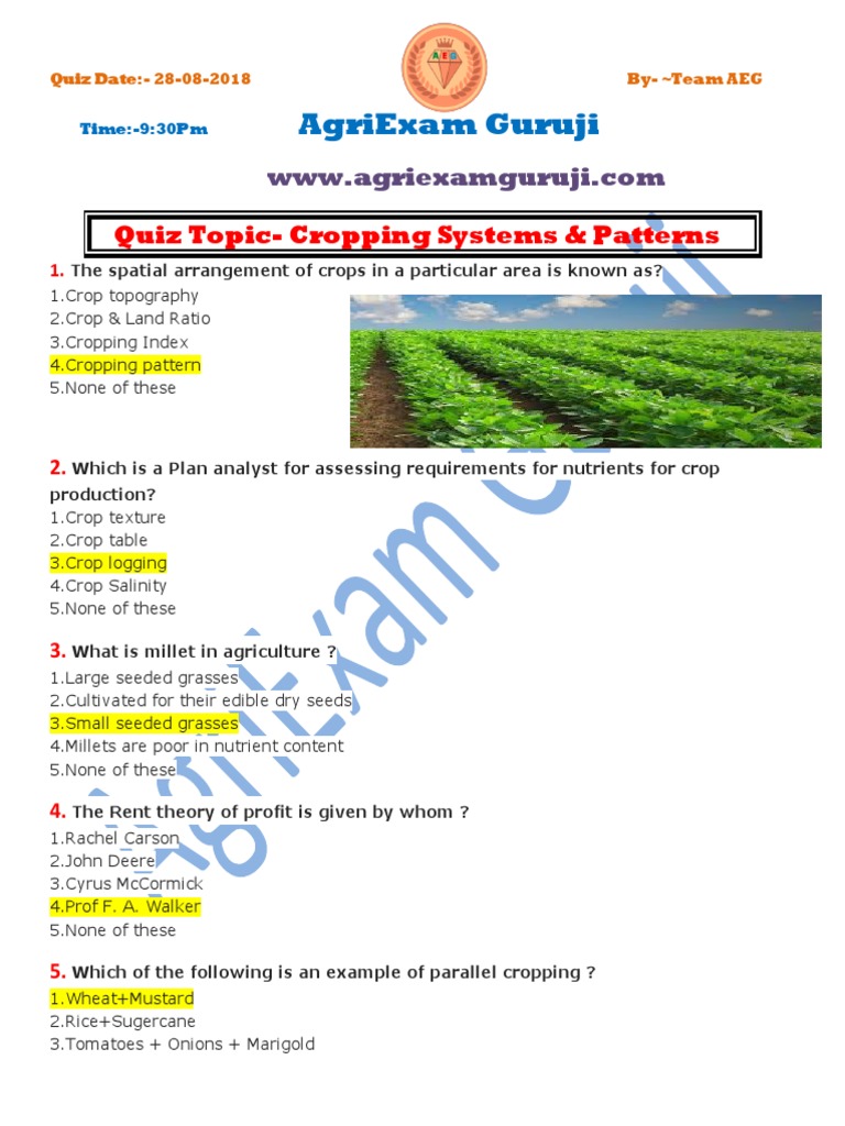 Agriexam Guruji: Quiz Topic-Cropping Systems & Patterns | PDF ...