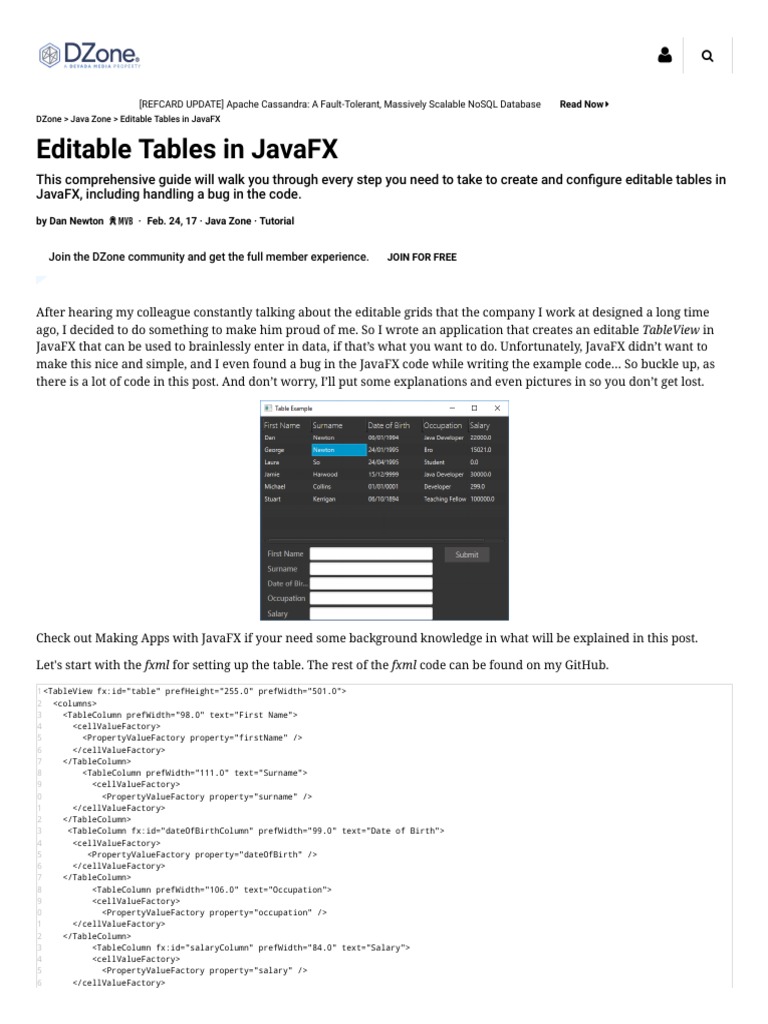 Editable Tables In Javafx Dzone Java Pdf Boolean Data Type Computer Programming