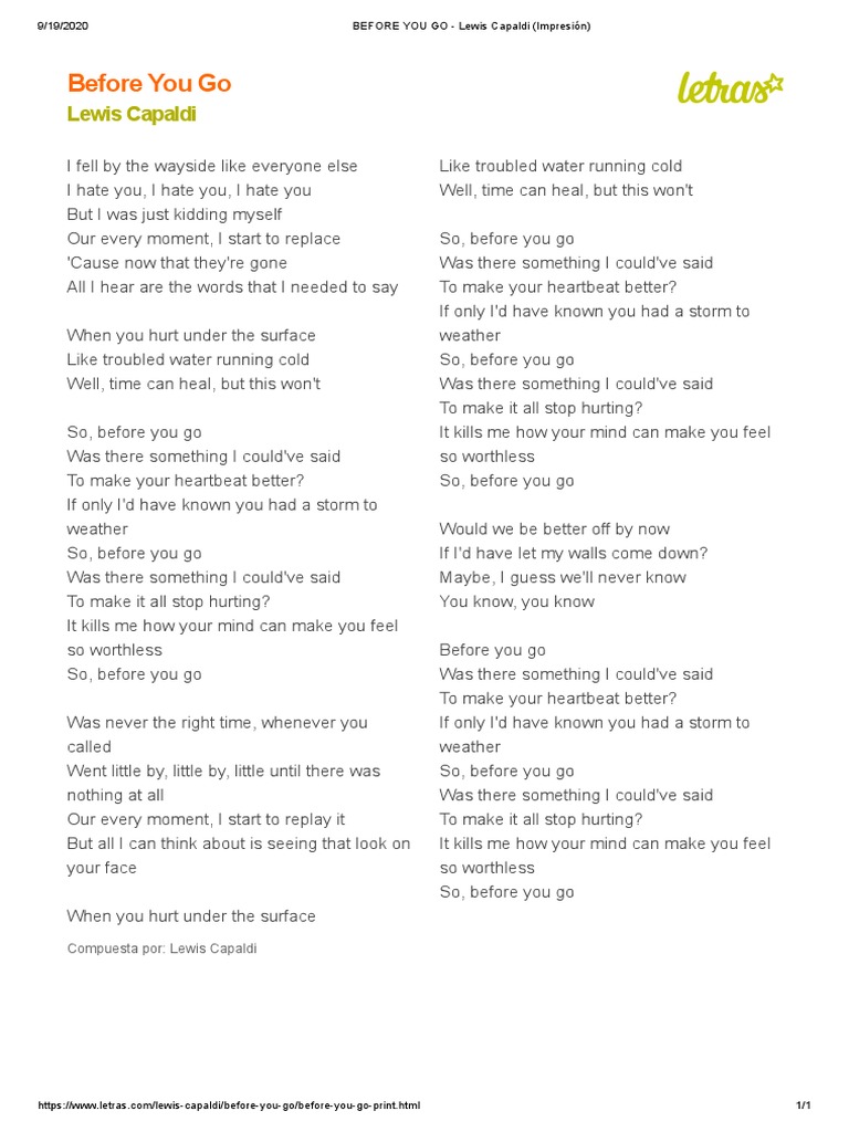 BEFORE YOU GO - Lewis Capaldi (Impresión) | PDF