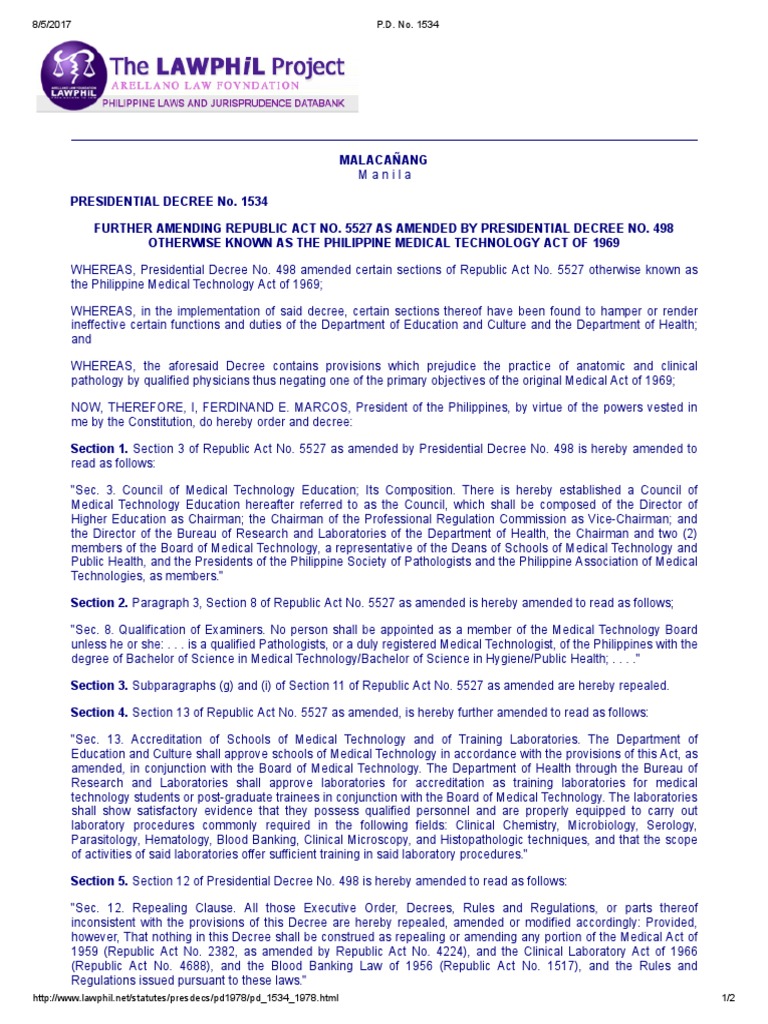 PD 1534 | PDF | Government | Medicine