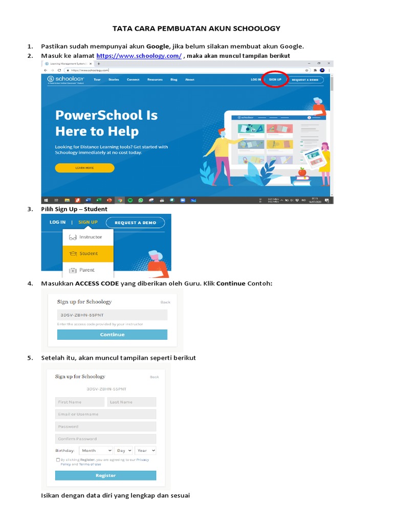 Langkah-Langkah Pembuatan Akun Schoology PDF | PDF