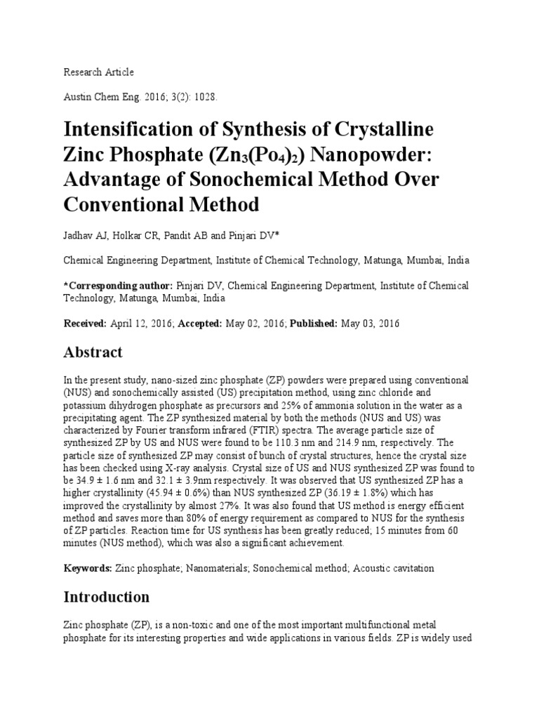Zinc Phosphate | PDF | X Ray Crystallography | Nanoparticle