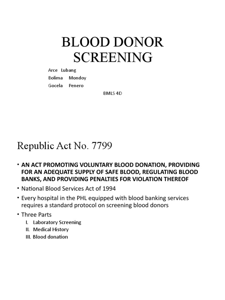 Blood Donor Screening | PDF | Blood Pressure | Blood Donation