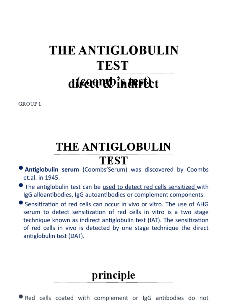 The Antiglobulin Test: Principles, Procedures, and Applications of the ...