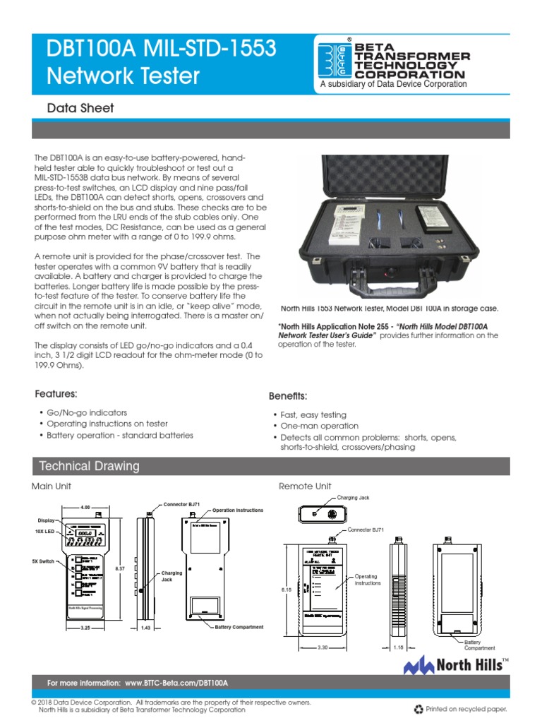 DBT100A MIL-STD-1553 Network Tester: Data Sheet | PDF | Electrical ...