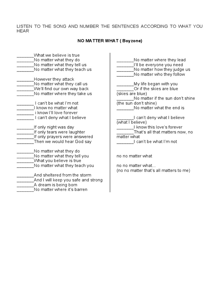 No Matter What: Song Activity Guide | PDF | Self-Improvement
