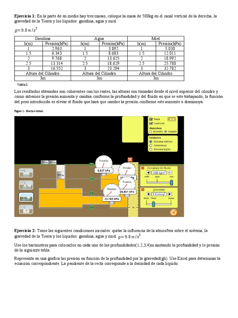 Meca (Practica 1 Tablas) | PDF | Presión | Líquidos