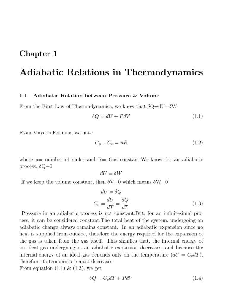 Adiabatic Relations in Thermodynamics | PDF | Gases | Heat
