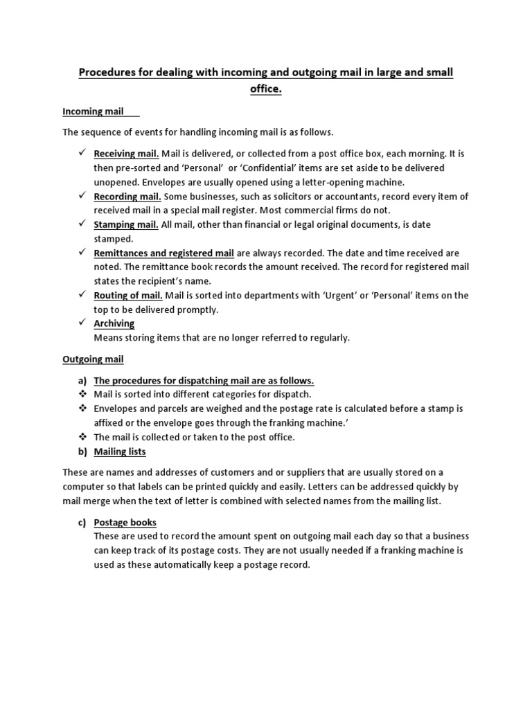 Procedures for handling mail in offices | PDF | Envelope | Mail