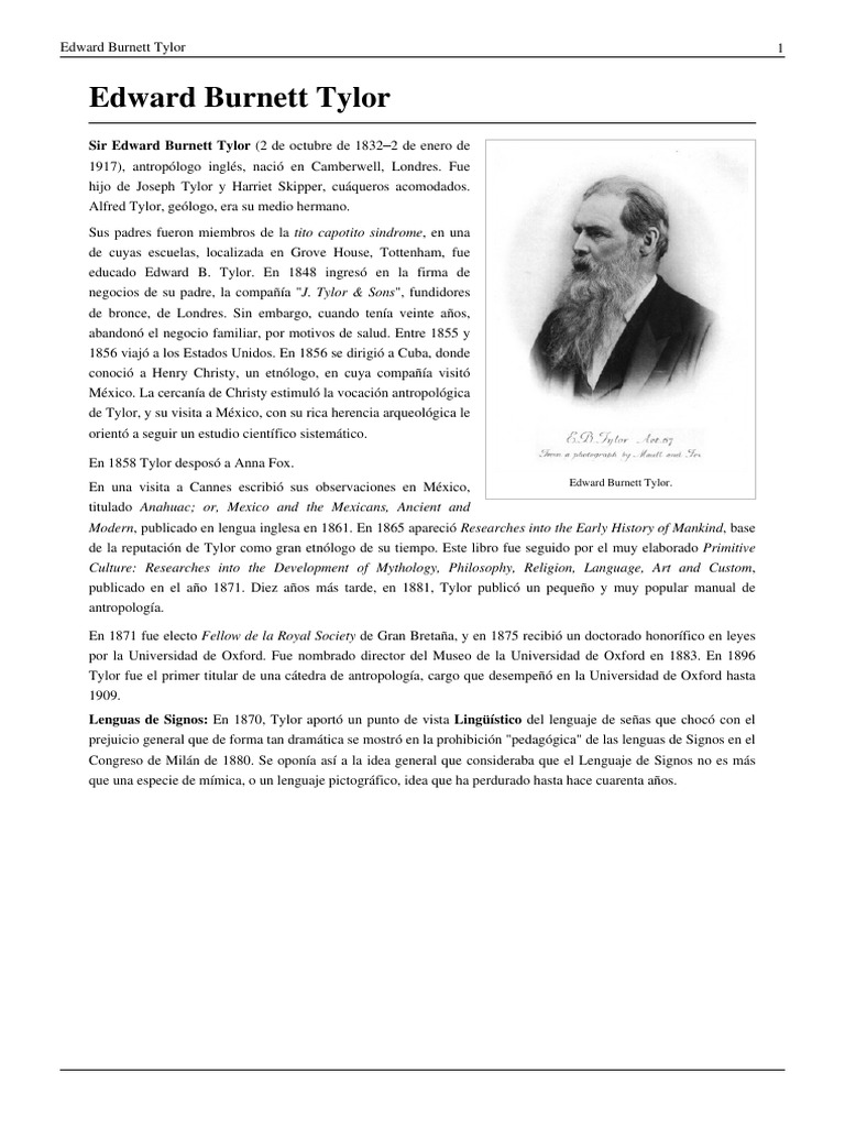 Biografía de Edward Burnett Tylor | PDF | Antropología Social ...