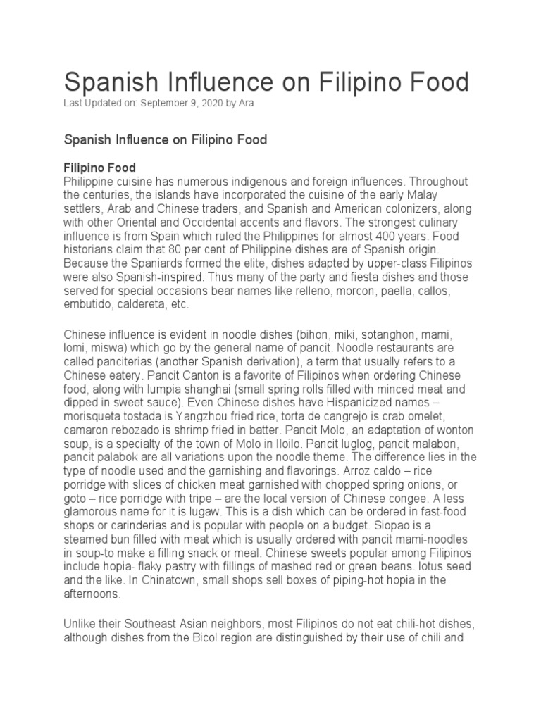 Spanish Influence On Filipino Food | PDF | Southeast Asian Cuisine ...