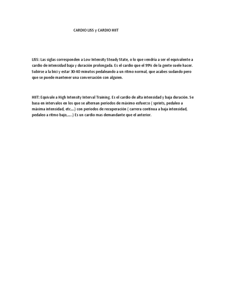 Cardio LISS y Cardio HIIT | PDF