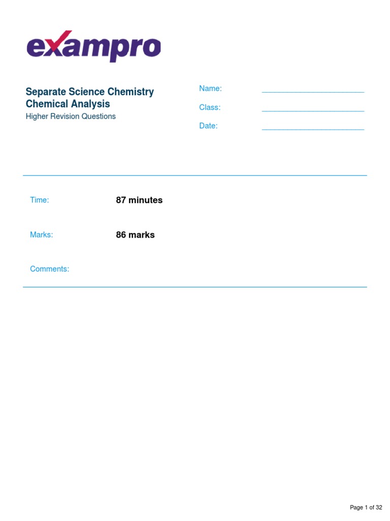 Triple Science Chemistry Chemical Analysis Revision Questions | PDF ...