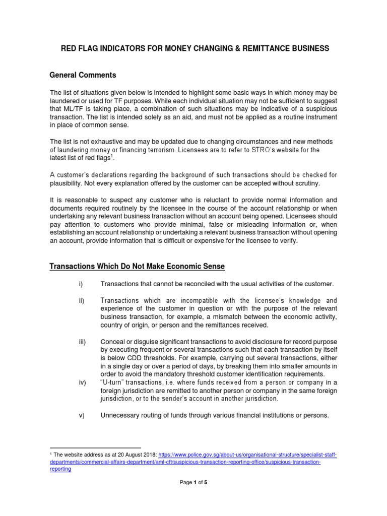 Red Flag Indicators For Money Changing & Remittance Business | PDF ...