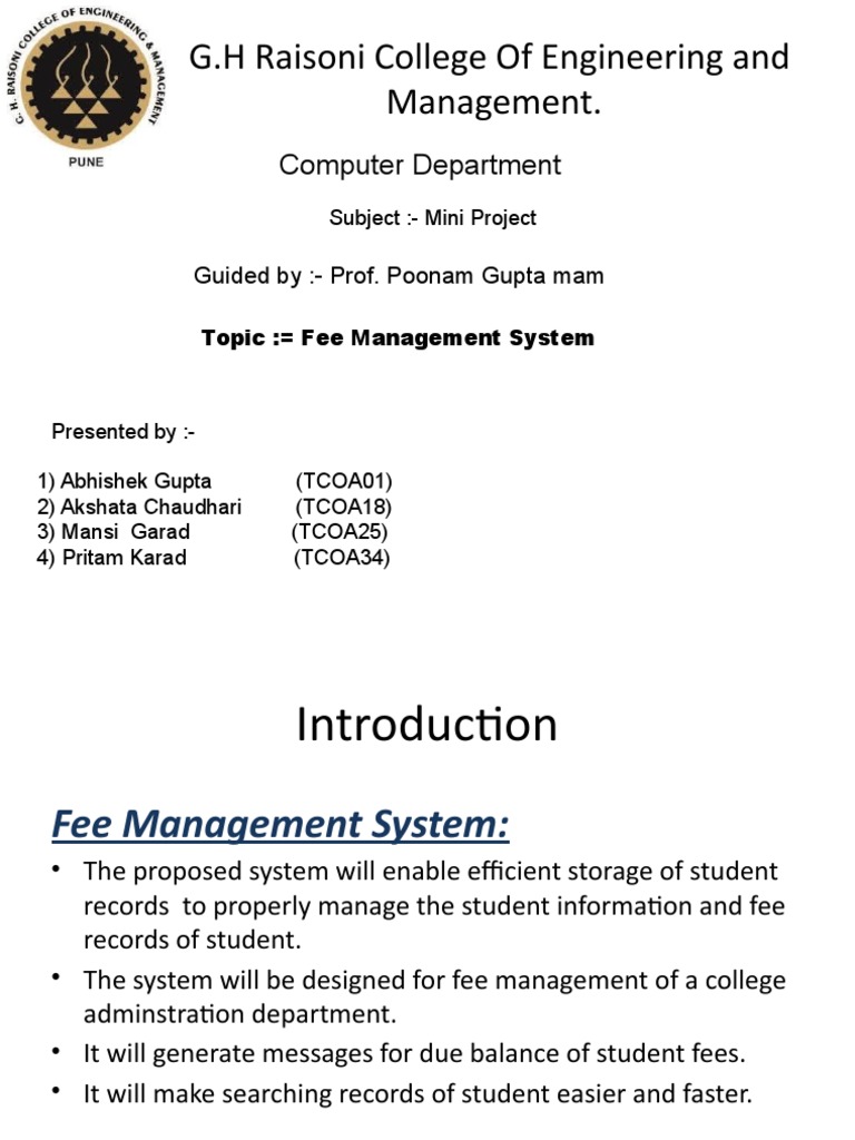 College Fee Management System | PDF | Enterprise Resource Planning | Fee