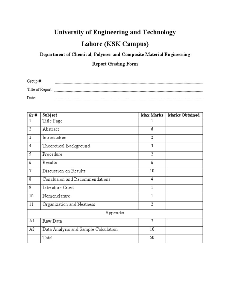 Report Grading Form