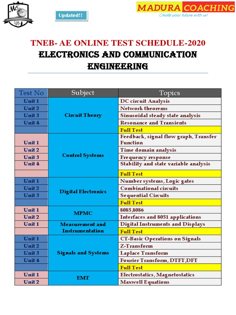 Electronics and Communication Engineering: Tneb-Ae Online Test Schedule ...