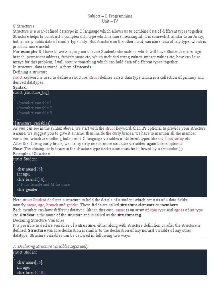 C Structures and Unions Guide | PDF | Data Type | Parameter (Computer Programming)
