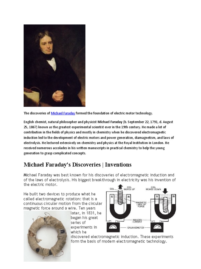 The Discoveries of Michael Faraday Formed The Foundation of Electric ...