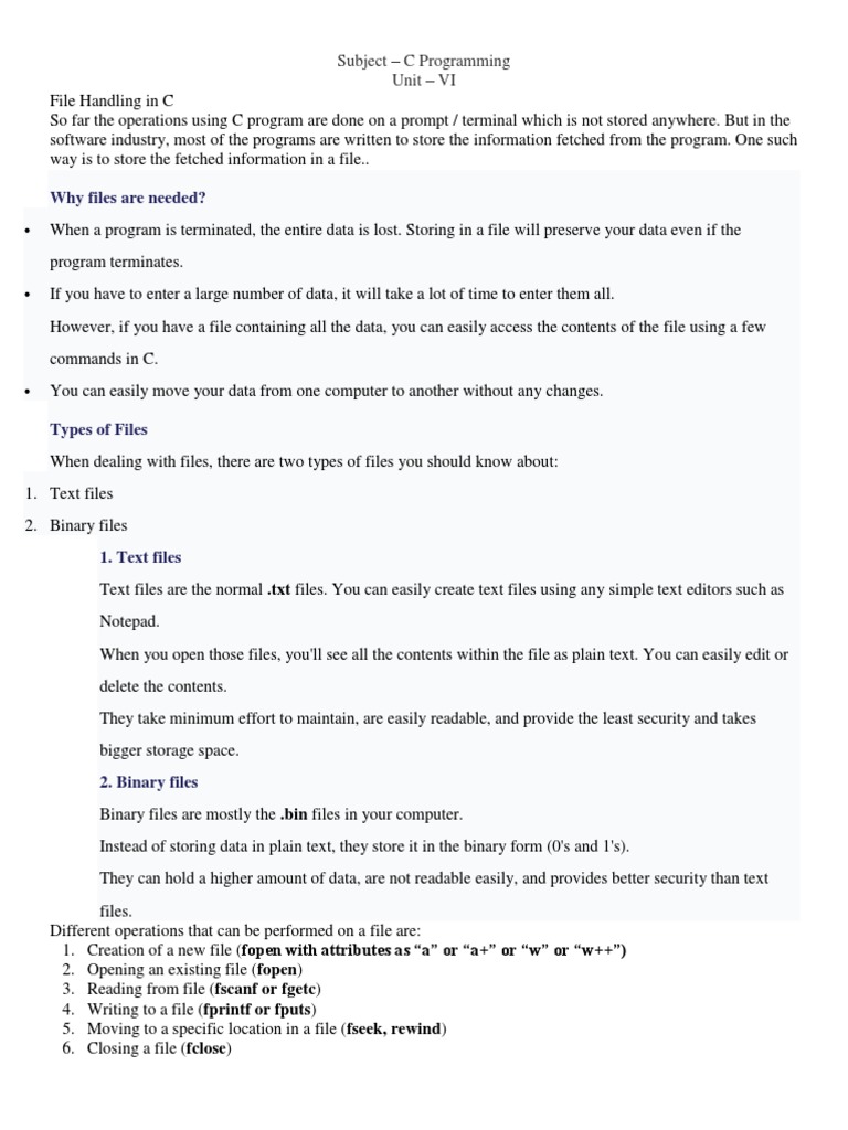 Unit 6 C Prog | Download Free PDF | Computer File | Software Development Unit 6 C Prog | Download Free PDF | Computer File | Software Development