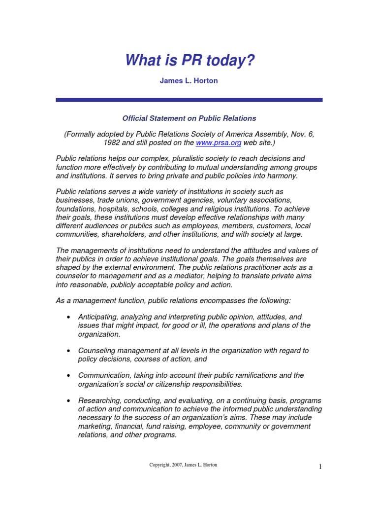 What Is PR Today | PDF