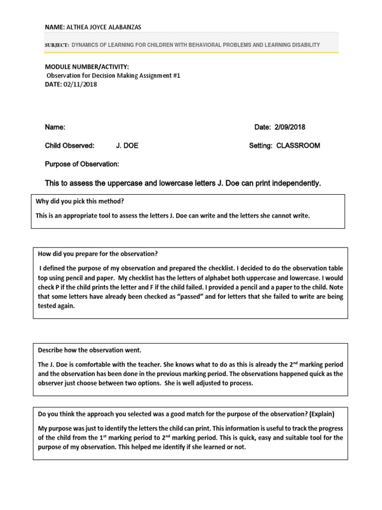 Observation For Decision Making Assignment #1 | PDF | Learning ...