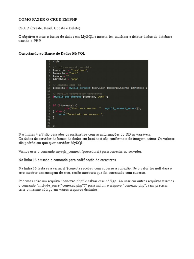 COMO FAZER CRUD EM PHP COM MYSQL | PDF | Php | Dados