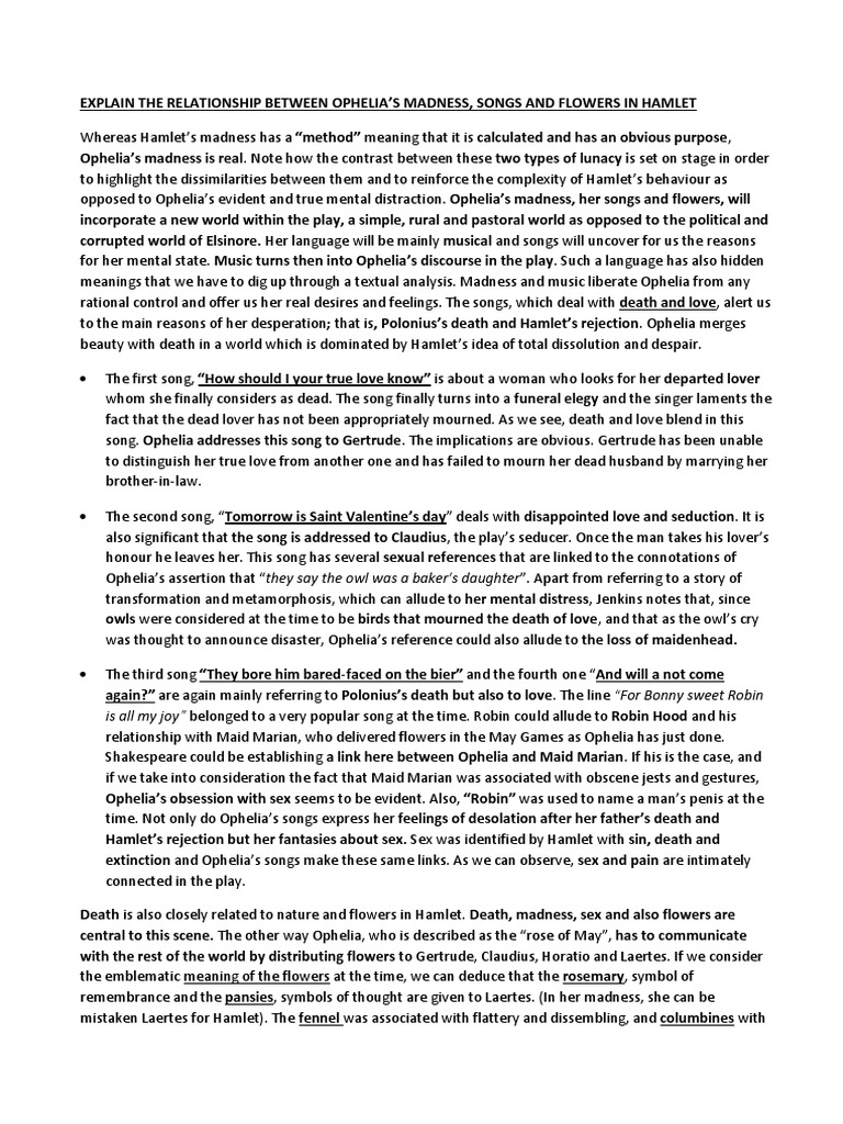 Ophelia Madness Songs and Flowers | PDF | Hamlet