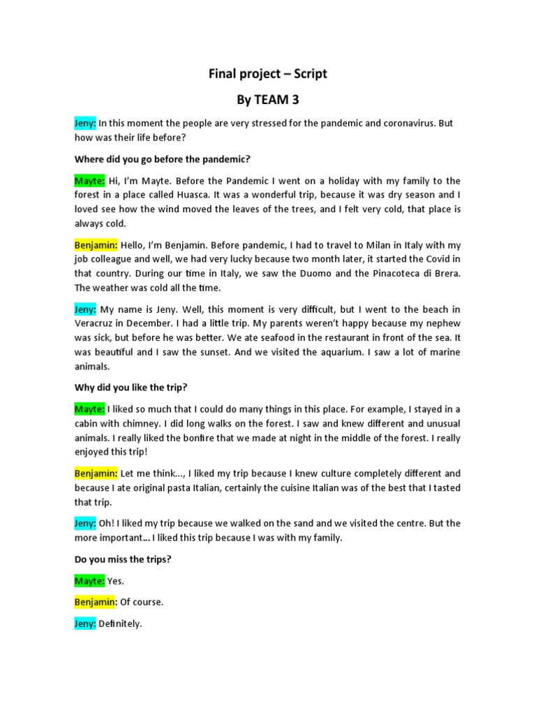 Final Project - Script by Team 3: Where Did You Go Before The Pandemic ...