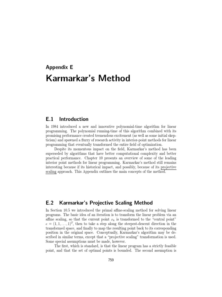 Karmarkar S Method Appendix E Download Free Pdf Linear Programming Mathematical Optimization