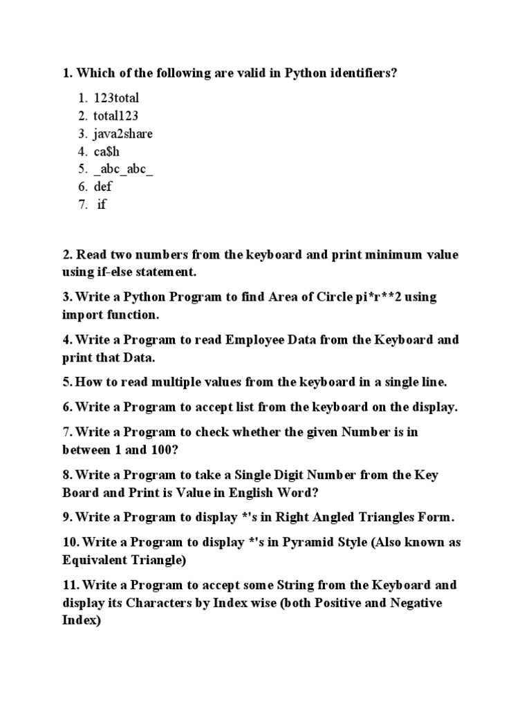 Which of The Following Are Valid in Python Identifiers | PDF