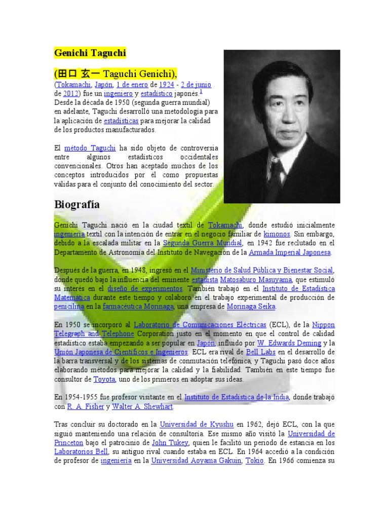 Biografia Genichi Taguchi | PDF | Fabricación e ingeniería | sintoísmo