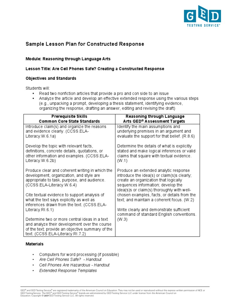 Sample Lesson Plan For Constructed Response | PDF | General Educational ...
