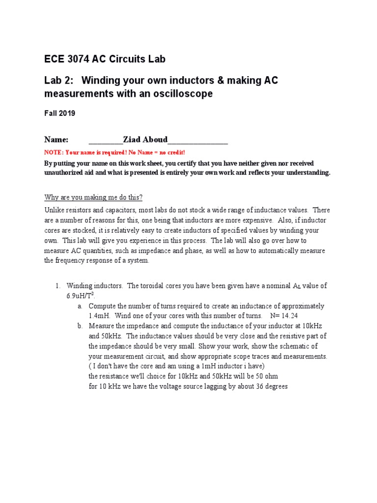 ECE 3074 AC Circuits Lab Lab 2: Winding Your Own Inductors & Making AC ...